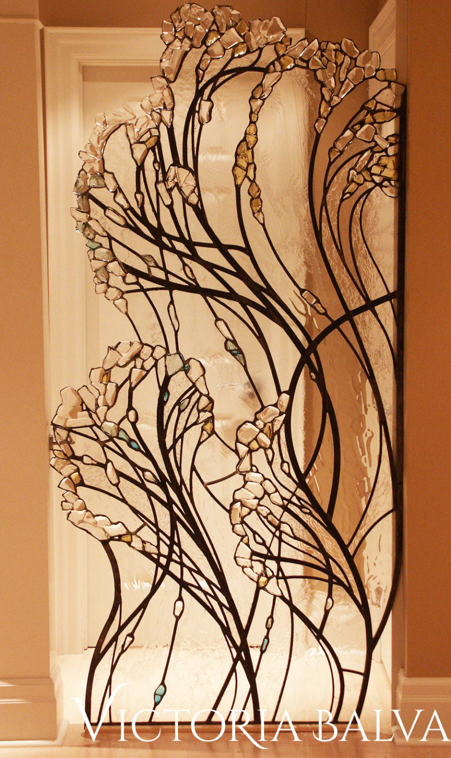 Contemporary abstract stained glass wall divider The Wave – Victoria Balva