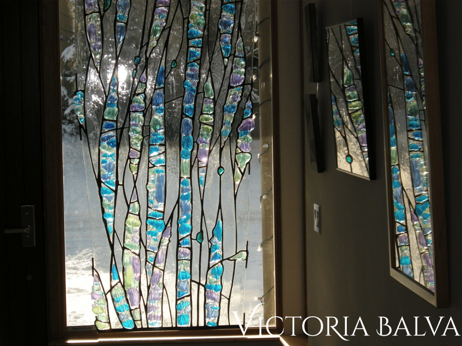 Stunning Fused Glass Modern Abstract Window The Waterfall | Victoria Balva